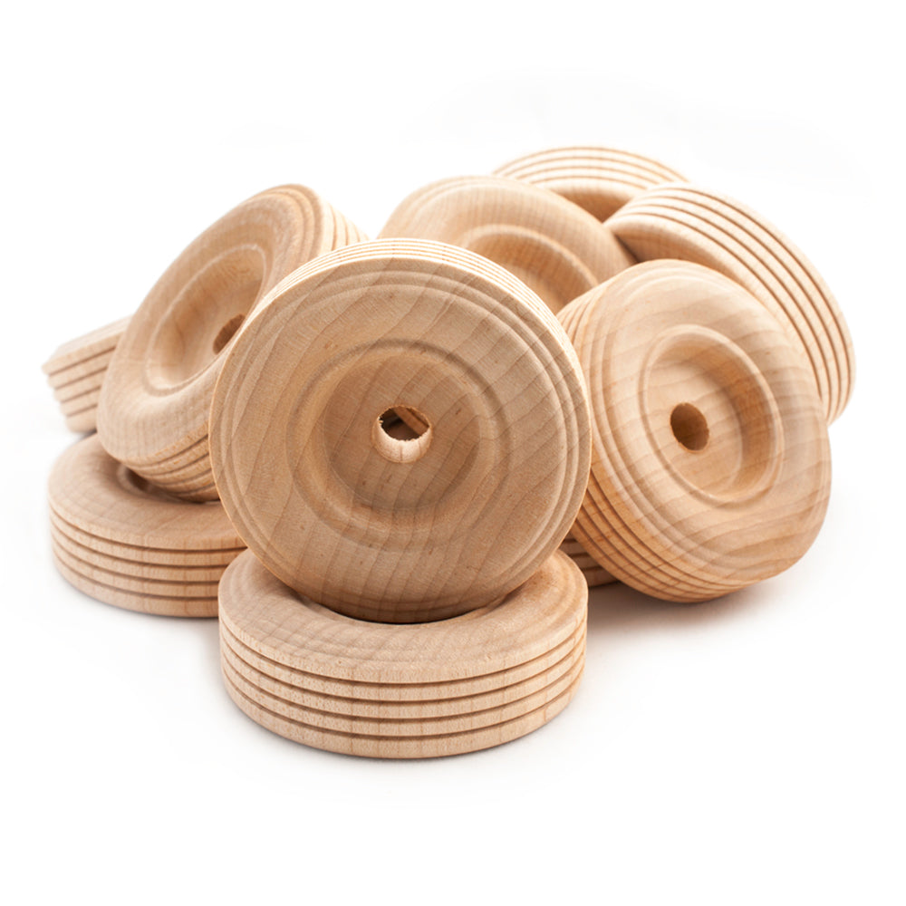 Craftparts Treaded Wood Wheels | Strong Toy Wheels for Cars & Trucks